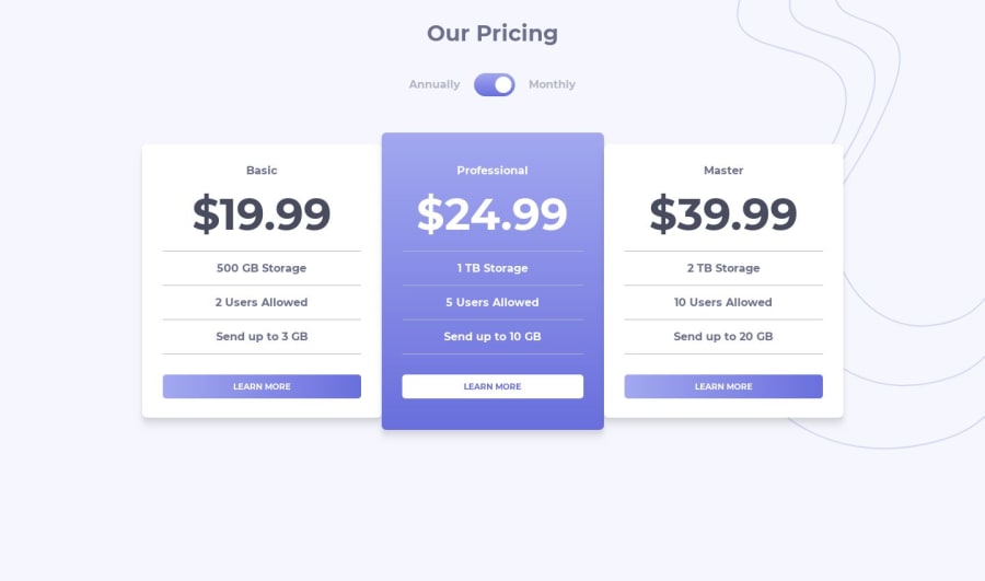 Frontend Mentor Pricing Component With Toggle Using Css Flexbox And