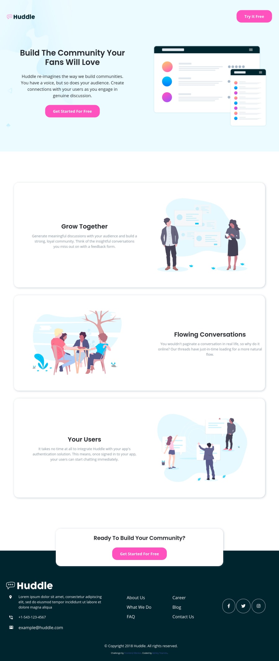 Frontend Mentor Huddle Landing Page With Html Css And Bootstrap Coding Challenge Solution