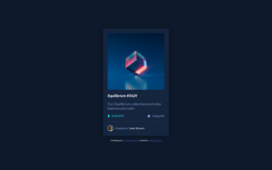 Frontend Mentor Nft Preview Card Component Using Html And Css Coding