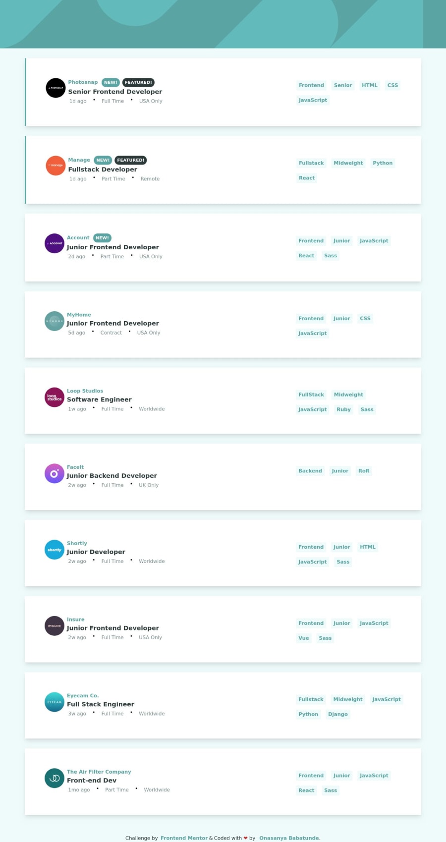 Frontend Mentor Job Listings With Filtering Using React