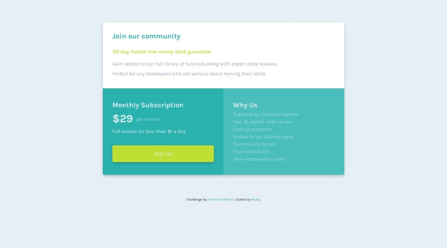 Frontend Mentor Single Price Grid Component Basic Html Css And