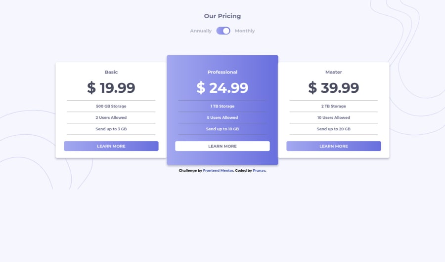 Frontend Mentor Pricing Component Using Html Css And Javascript Coding Challenge Solution