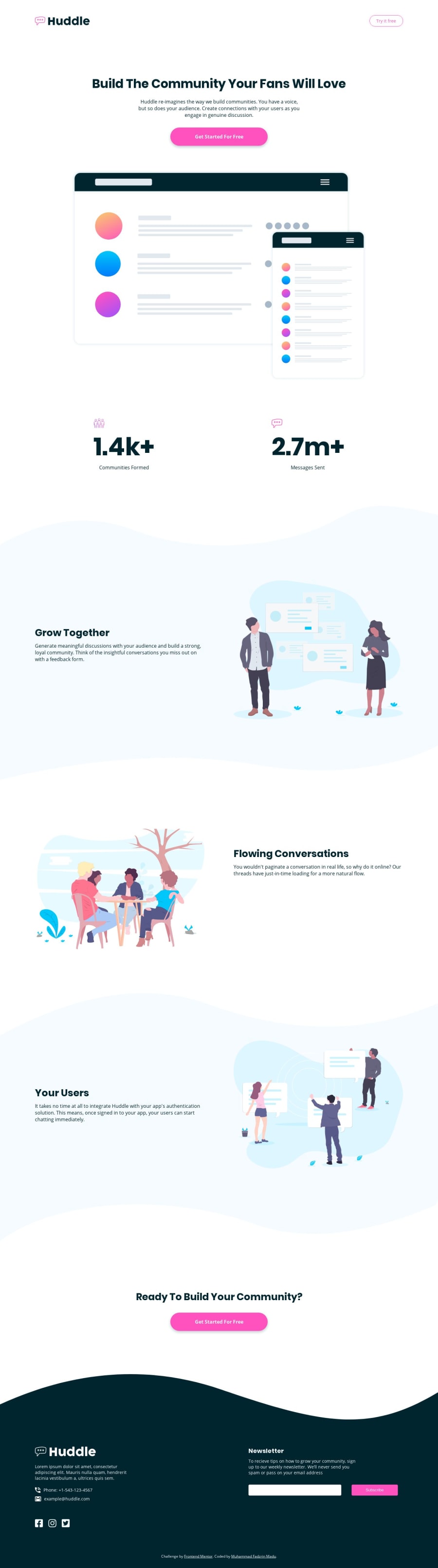 Frontend Mentor Huddle Landing Page With Curved Sections Using Grid