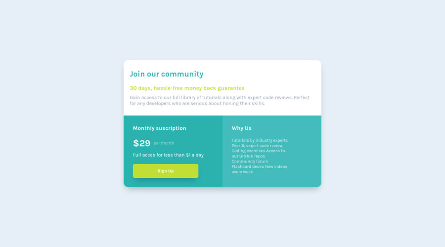 Frontend Mentor Single Price Component Html Css Using Flexbox