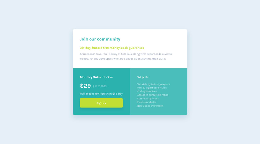 Frontend Mentor Single Price Grid Component With Flexbox Coding