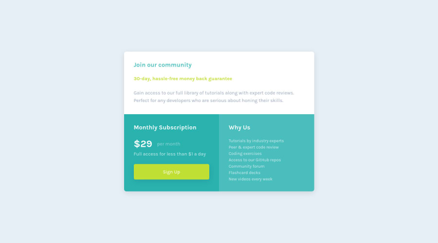 Frontend Mentor Single Price Grid Component Using Css Grid And Flexbox