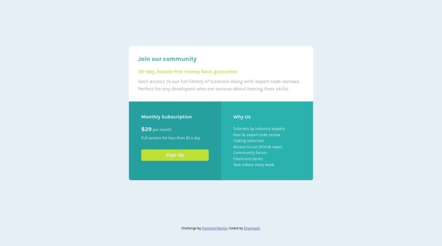 Frontend Mentor Single Price Grid Component Using Html And Css Coding