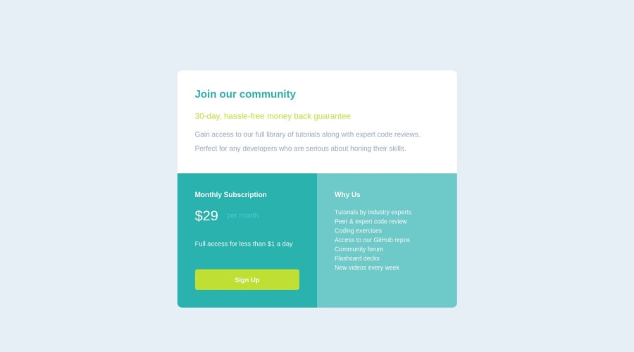 Frontend Mentor Single Price Grid Component Using Html And Css Coding