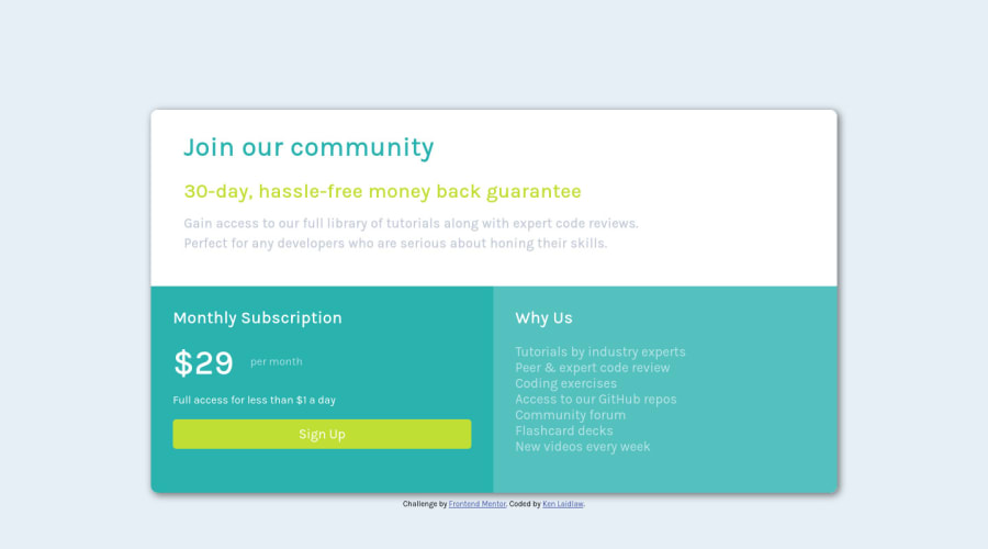 Frontend Mentor Single Price Grid Component Using Grid Area Html And
