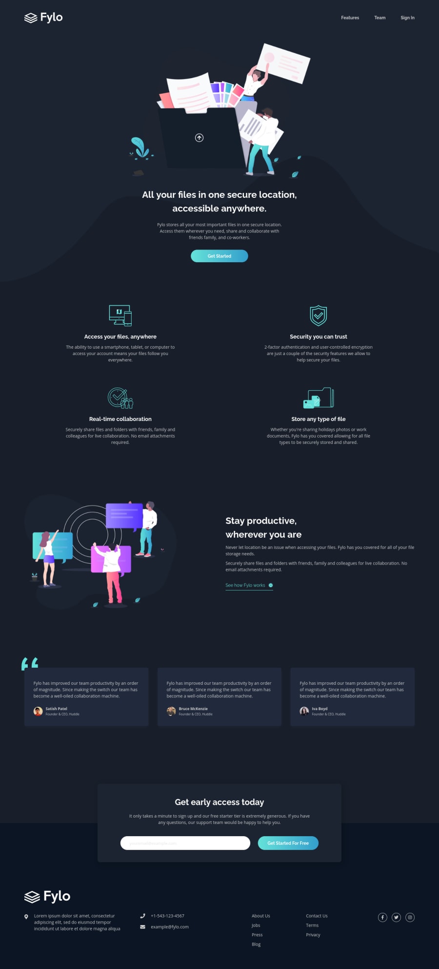 Frontend Mentor Responsive Fylo Dark Theme Landing Page