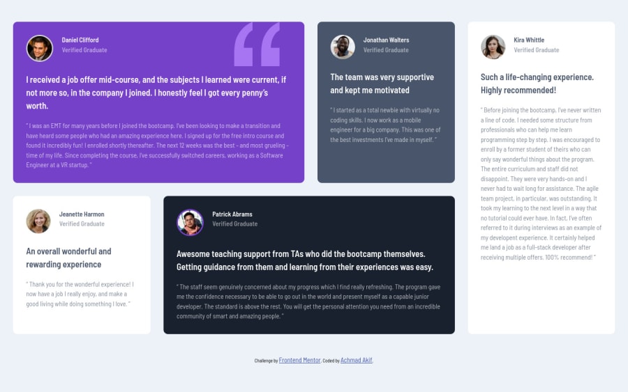 Frontend Mentor Testimonial Grid With Html Css And