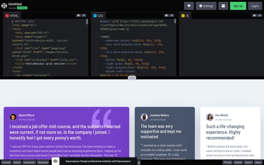 Frontend Mentor Testimonials Grid Section Using Css Grid And Variables