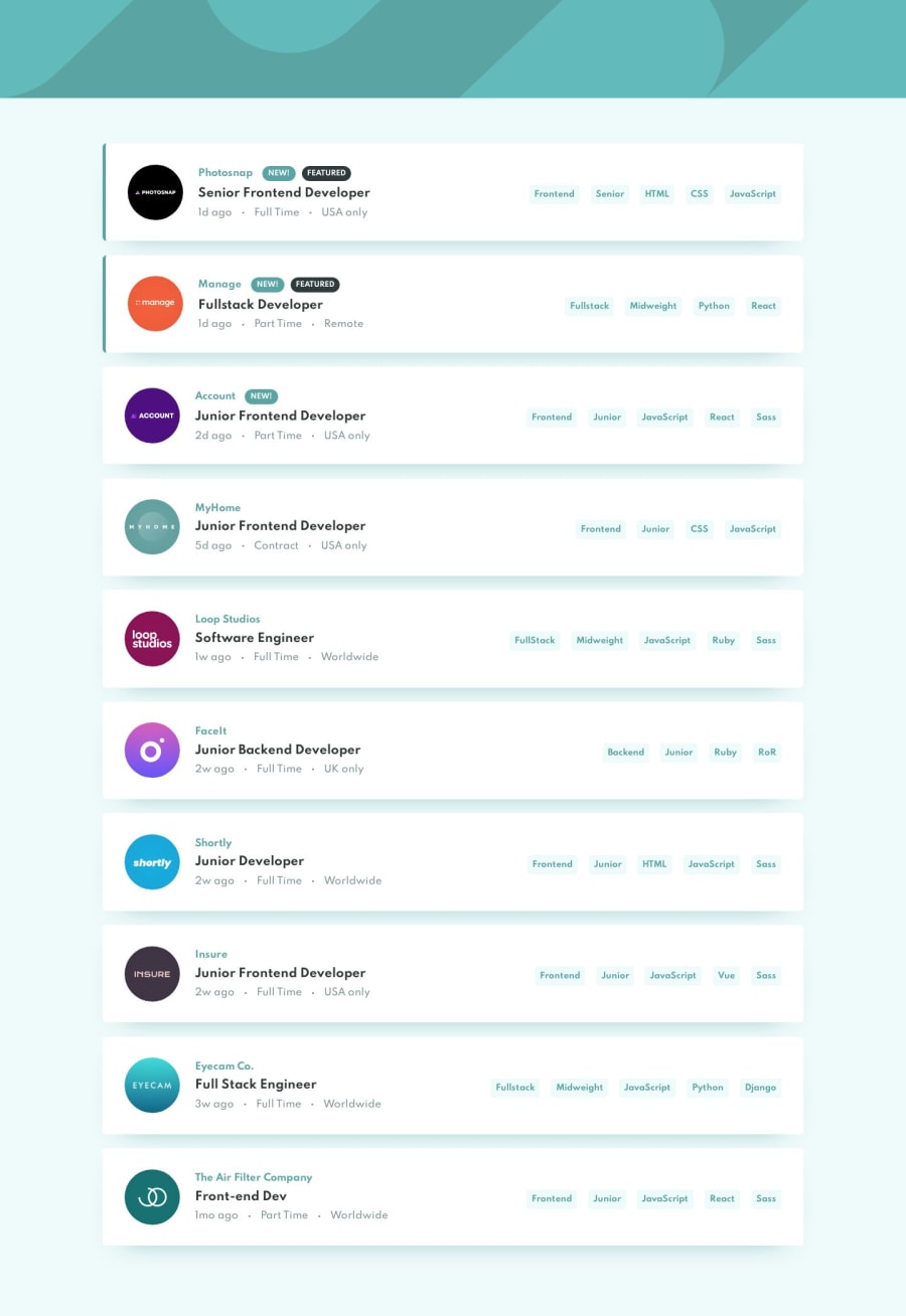 Frontend Mentor Mobile First Job Listings With