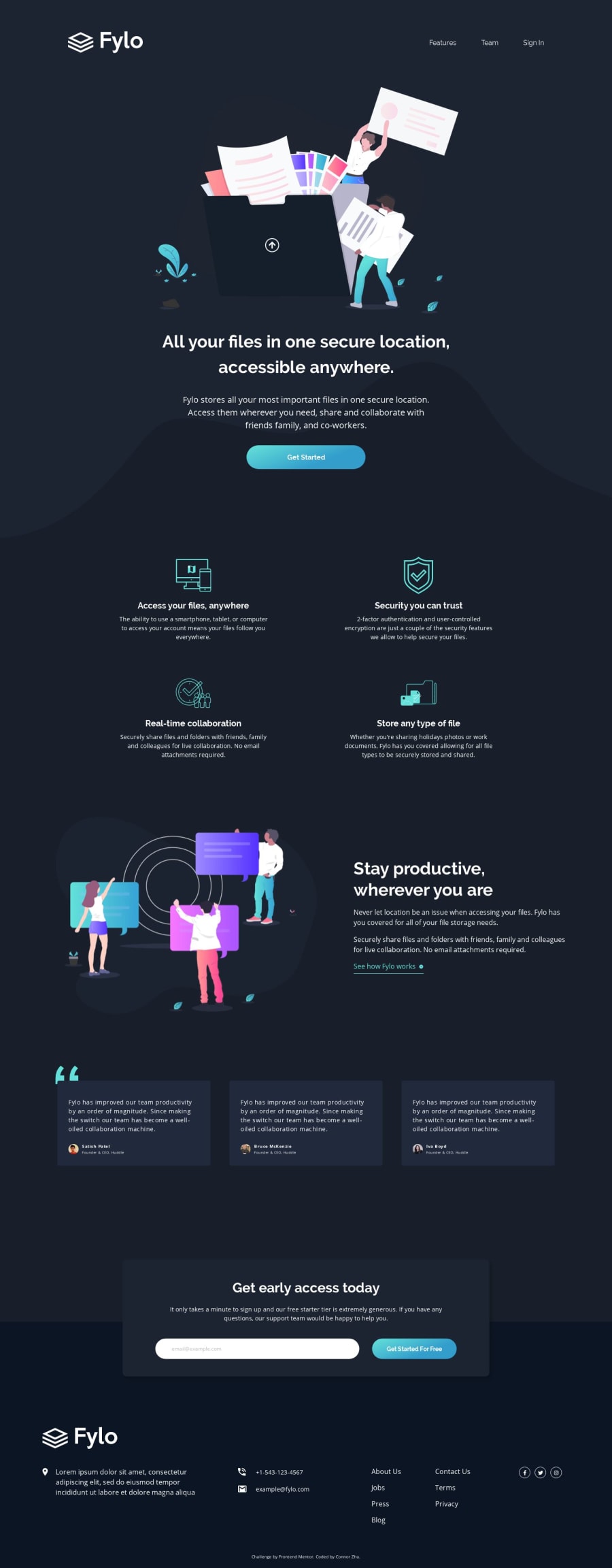 Frontend Mentor Fylo Dark Theme Landing Page Pure Html Css Coding