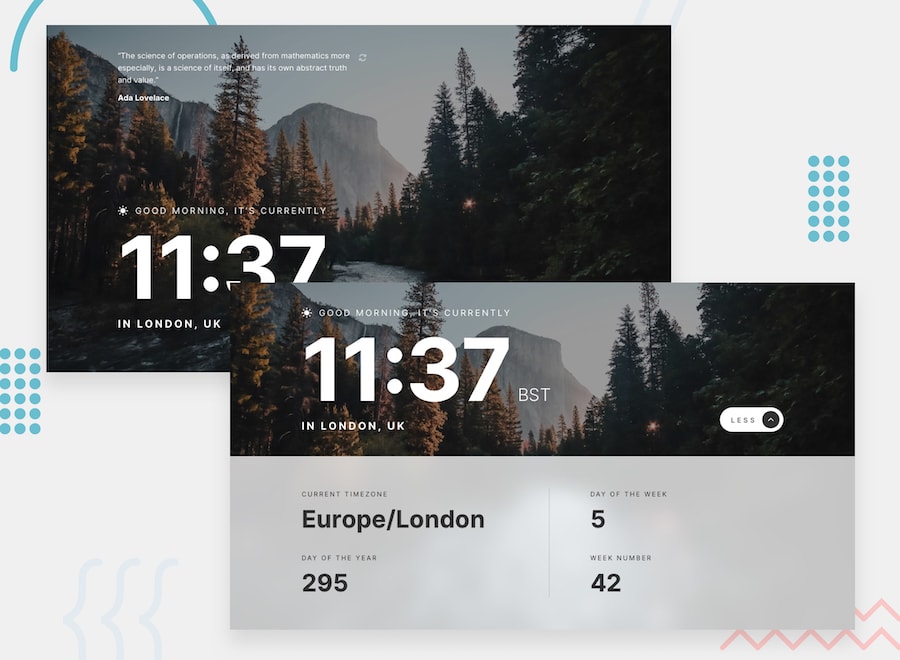 Frontend Mentor Responsive Clock App Using Html Css Javascript Coding Challenge Solution