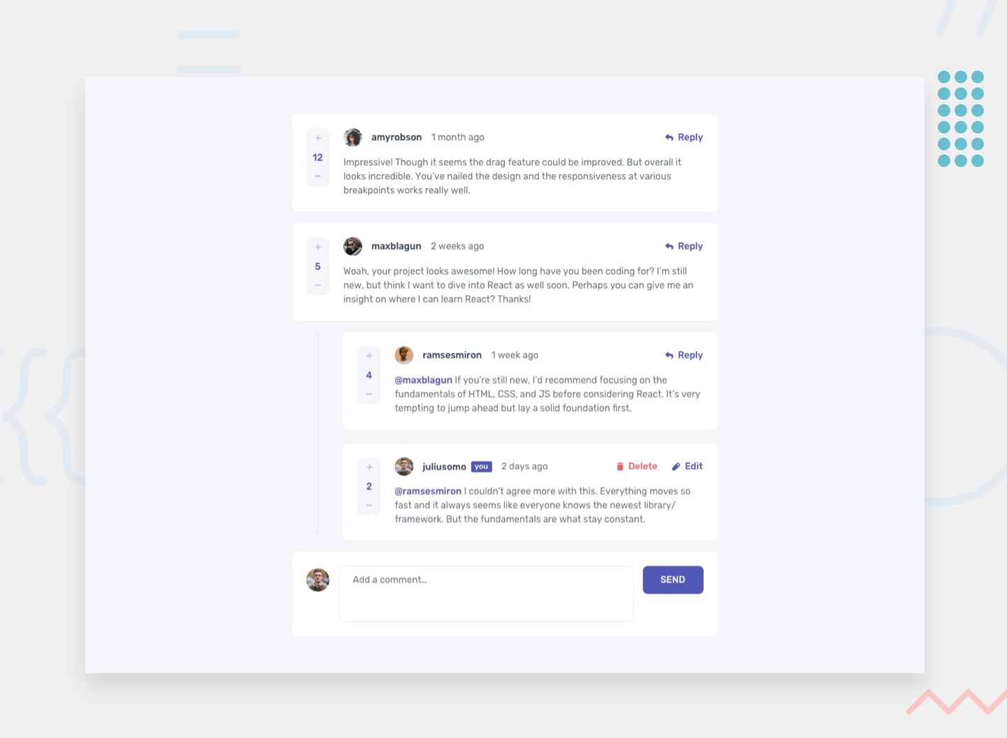 Frontend Mentor Interactive Comments Section Coding Challenge