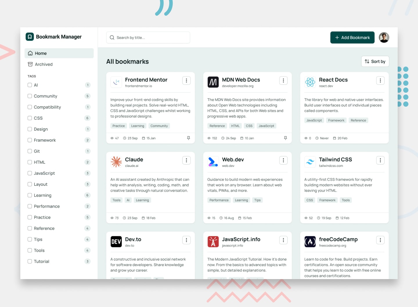 Bookmark Manager App | Frontend & Full-Stack Project