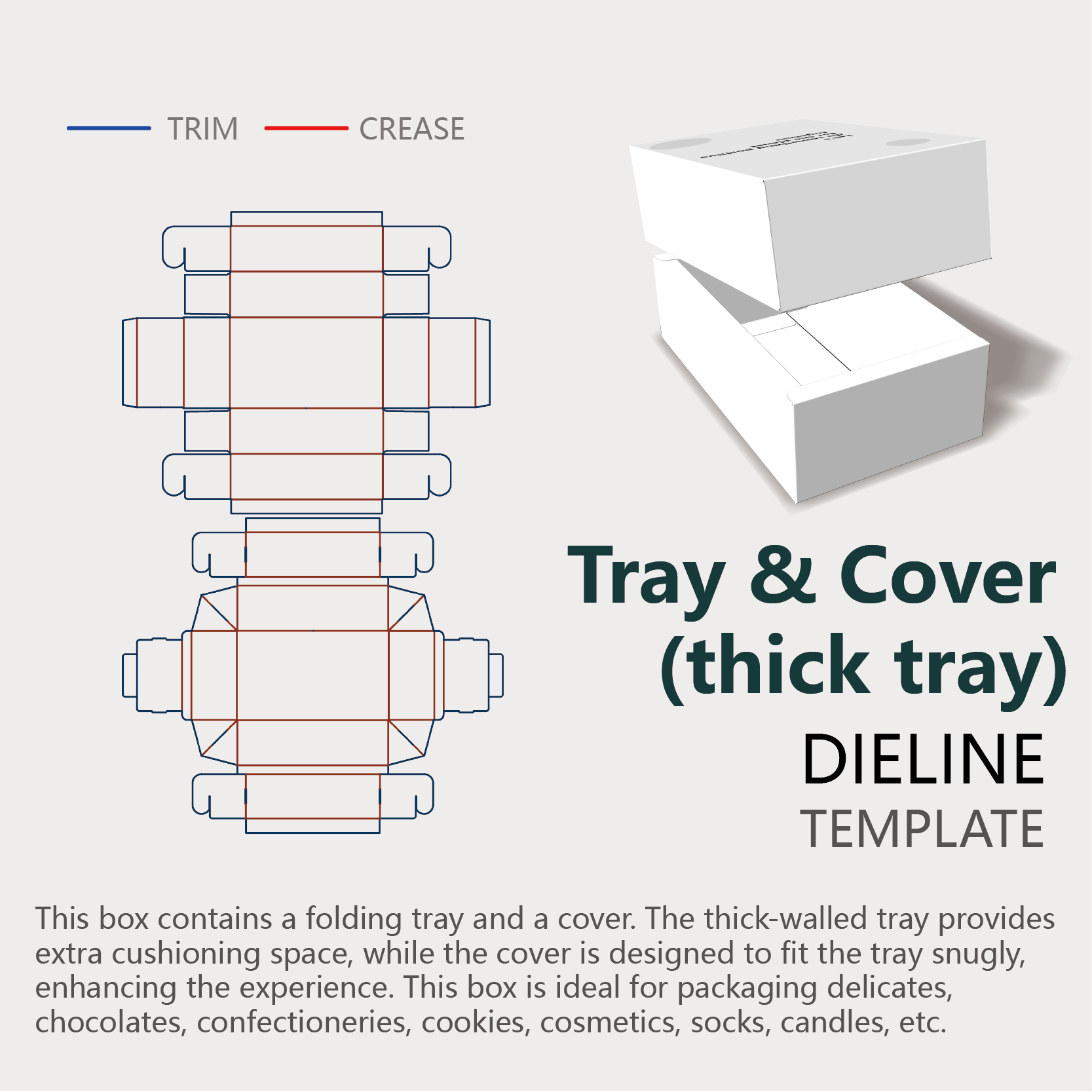 Customizable Dieline. Type: Thick Wall Tray and Cover Box | cefBox