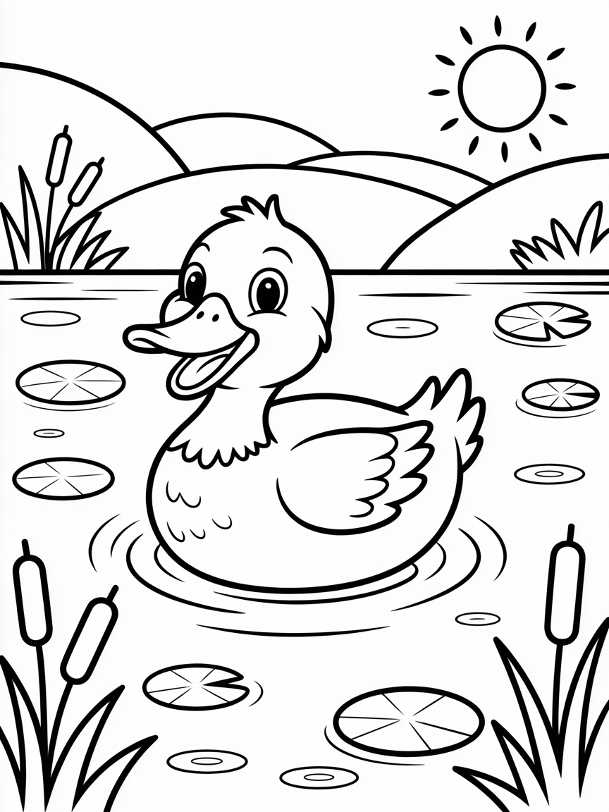 Duck swimming - Free Coloring Page