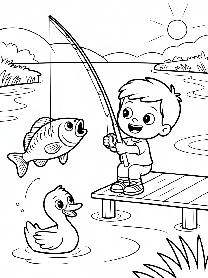 Fishing - Free Coloring Page