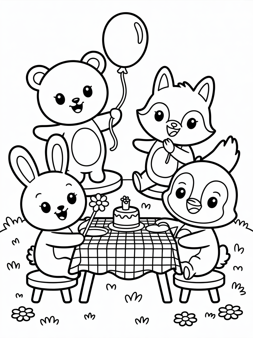 Animals party - Free Coloring Page