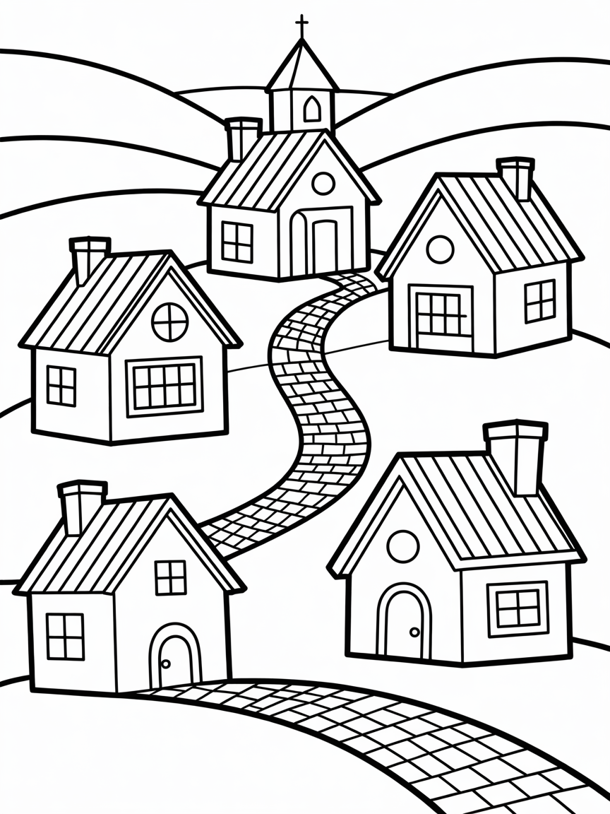 A village - Free Coloring Page