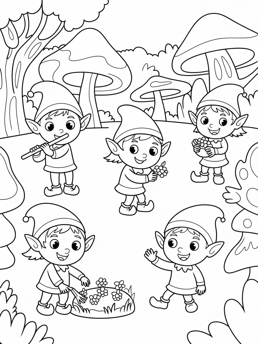 elves - Free Coloring Page