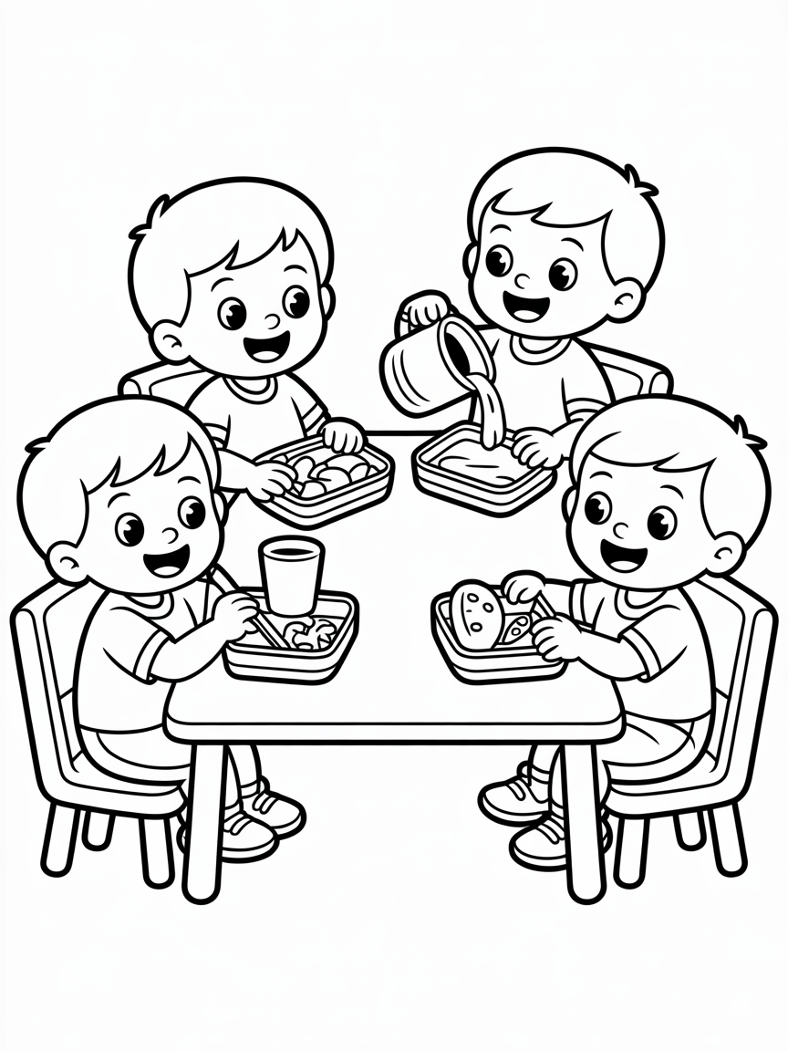 Kids in lunch - Free Coloring Page