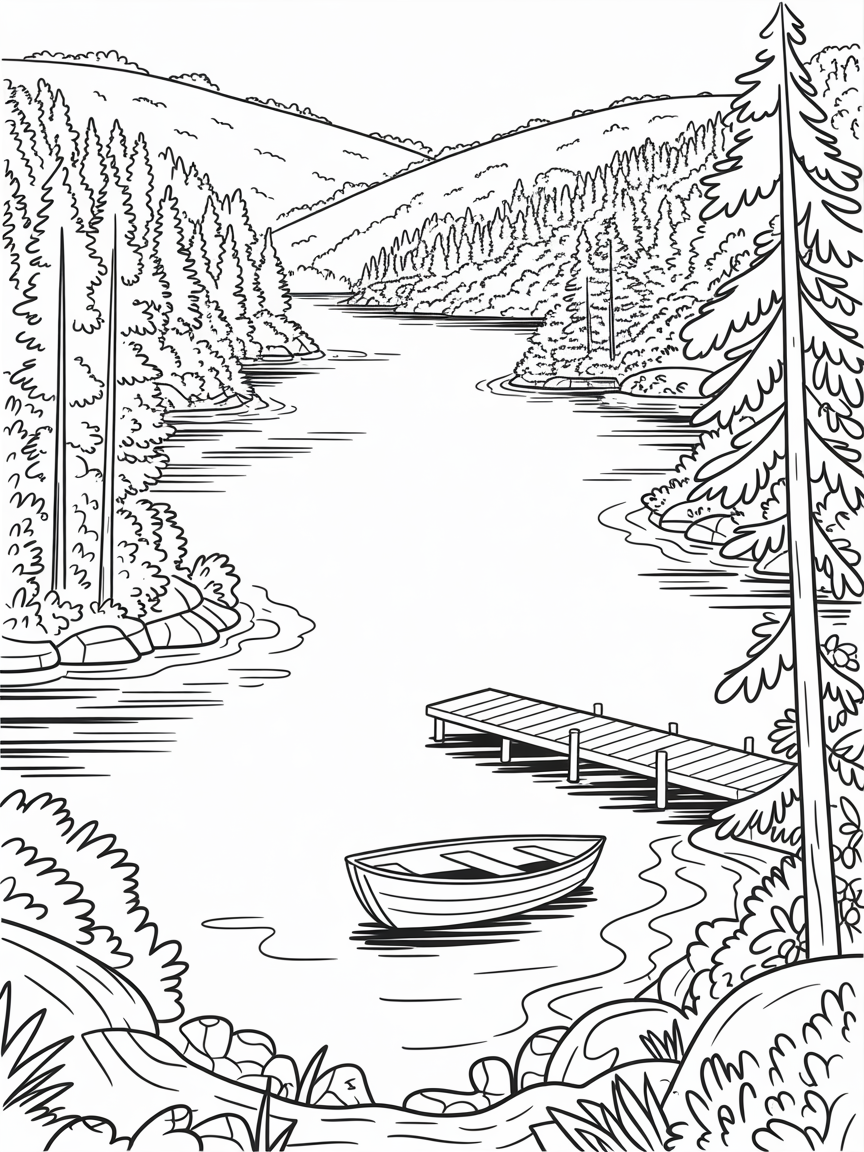 Lake - Free Coloring Page
