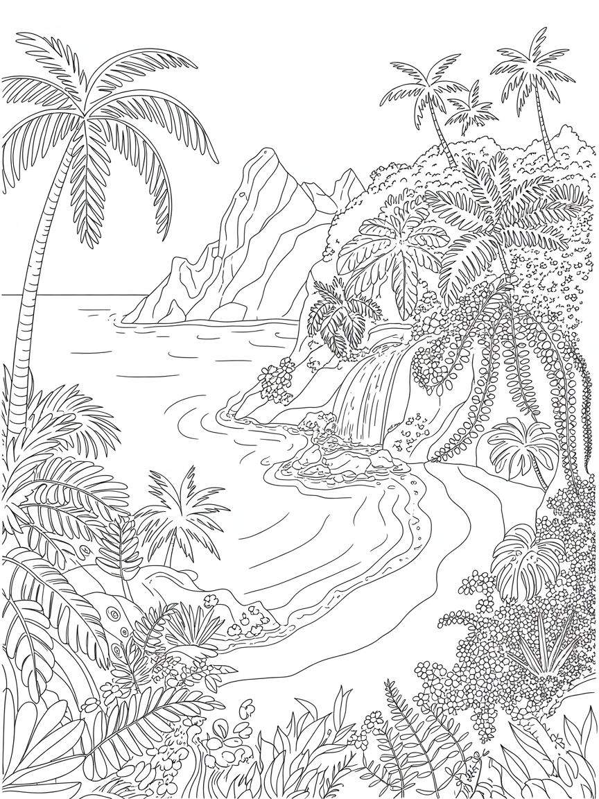 Island - Free Coloring Page