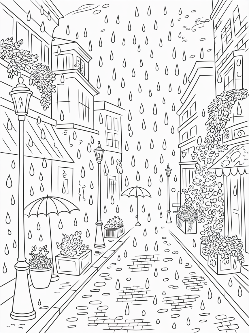 Rain - Free Coloring Page
