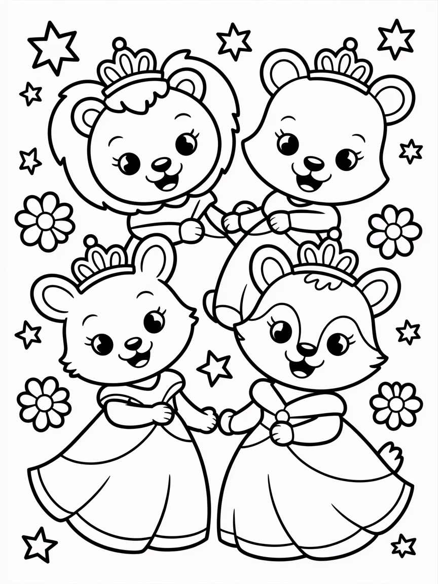 Princess animals - Free Coloring Page