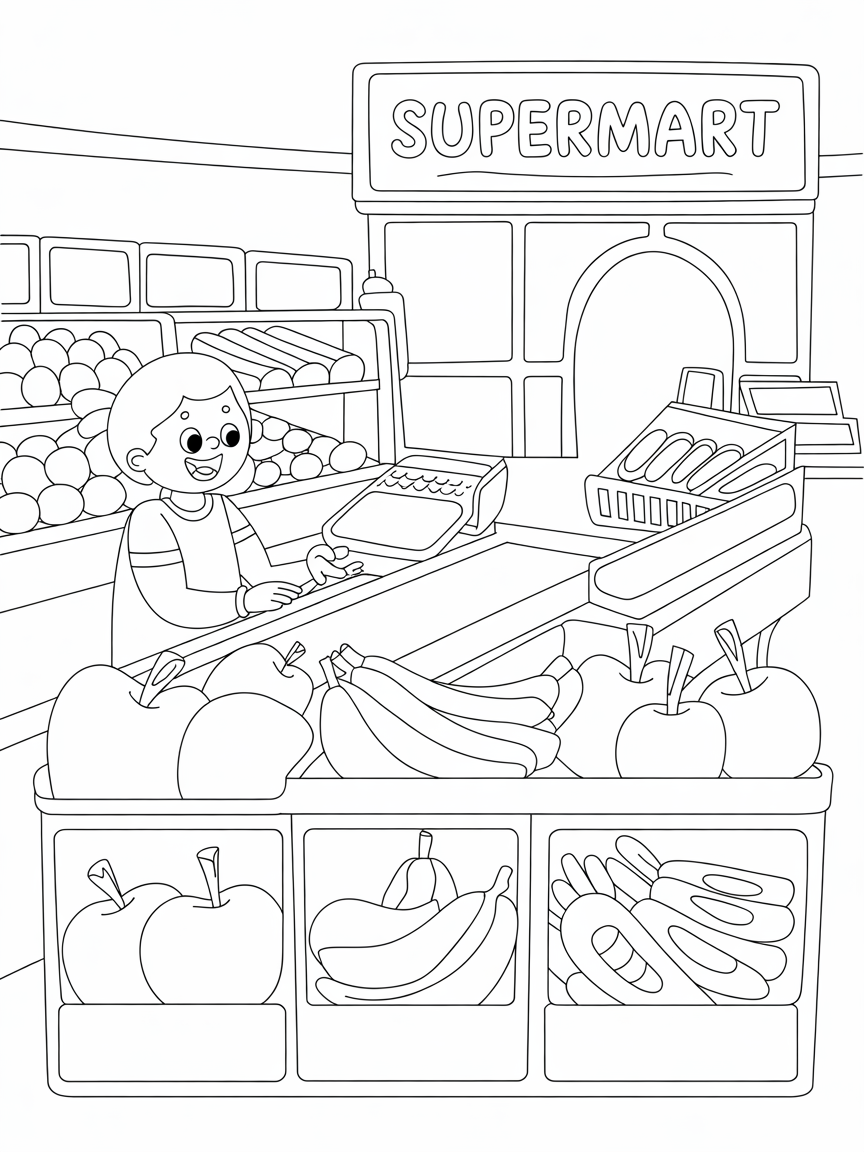 Supermarket - Free Coloring Page