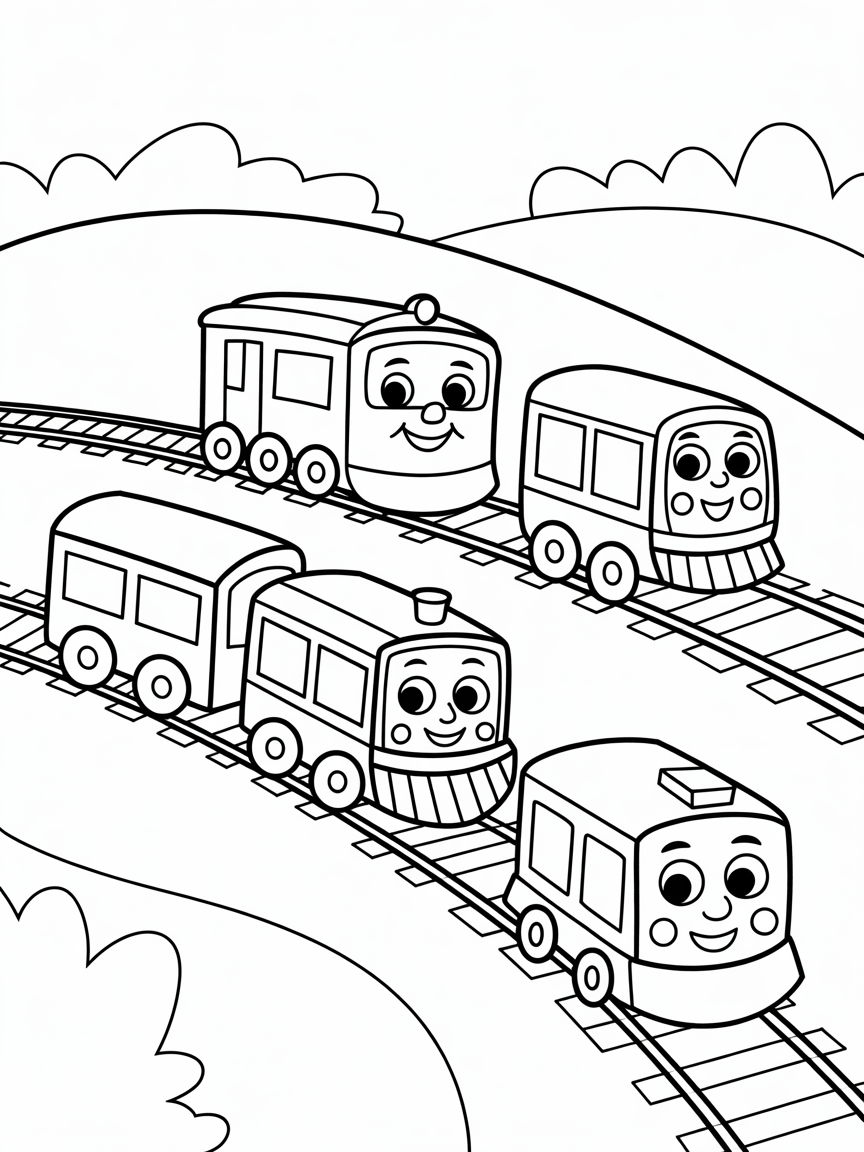Trains - Free Coloring Page