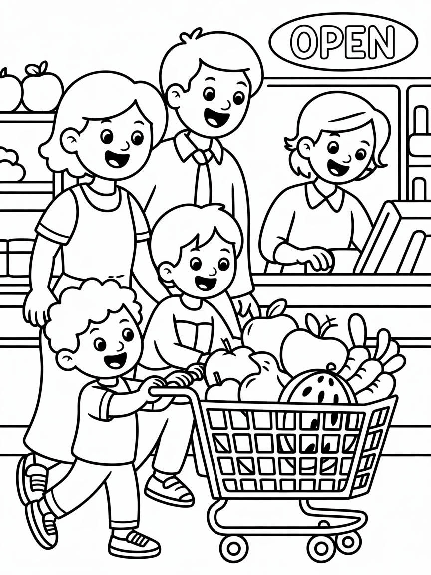 grocery shopping - Free Coloring Page