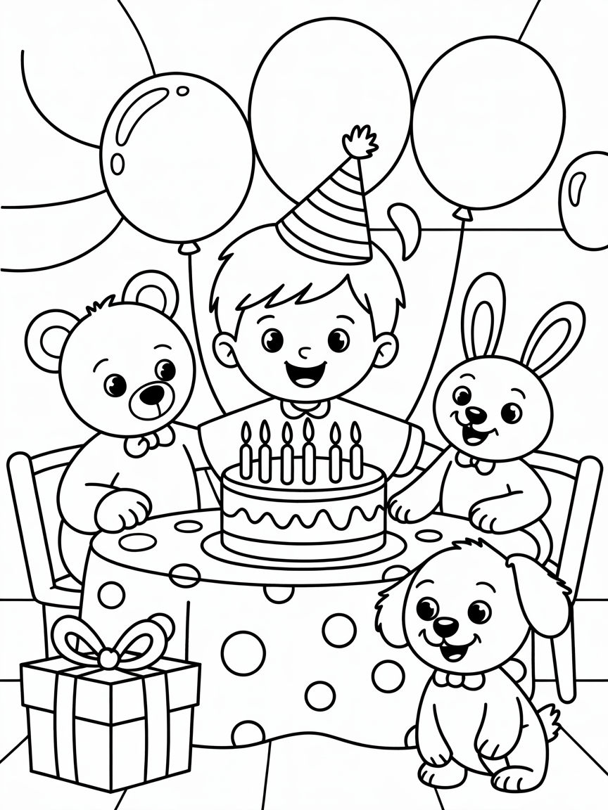 Birthday party - Free Coloring Page