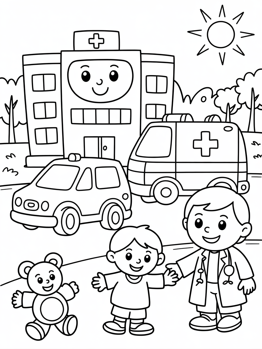 Hospital - Free Coloring Page