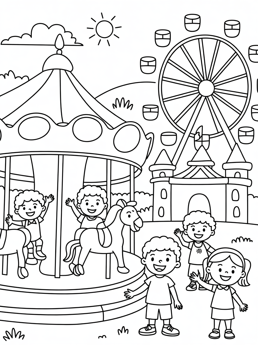 Theme park - Free Coloring Page