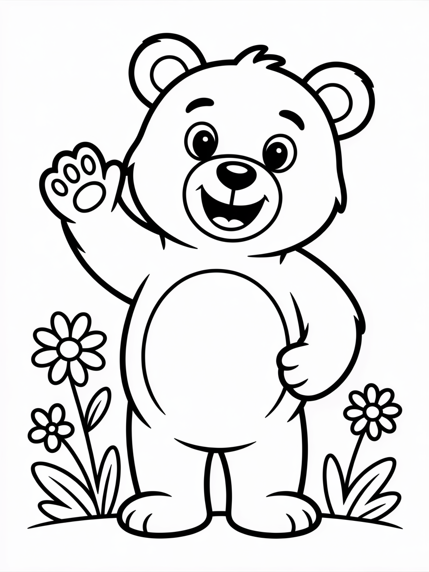 Happy bear - Free Coloring Page