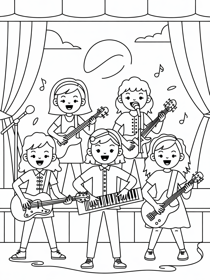Girl band - Free Coloring Page