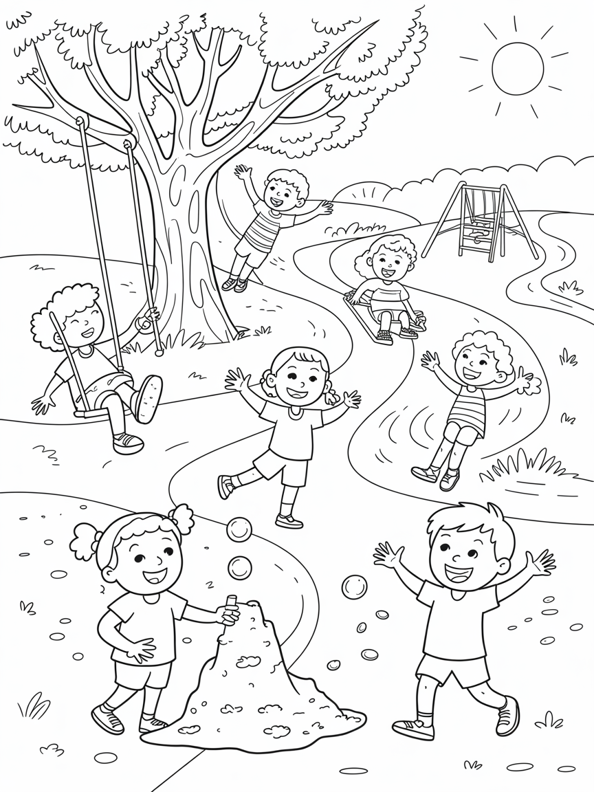 Kids playing - Free Coloring Page