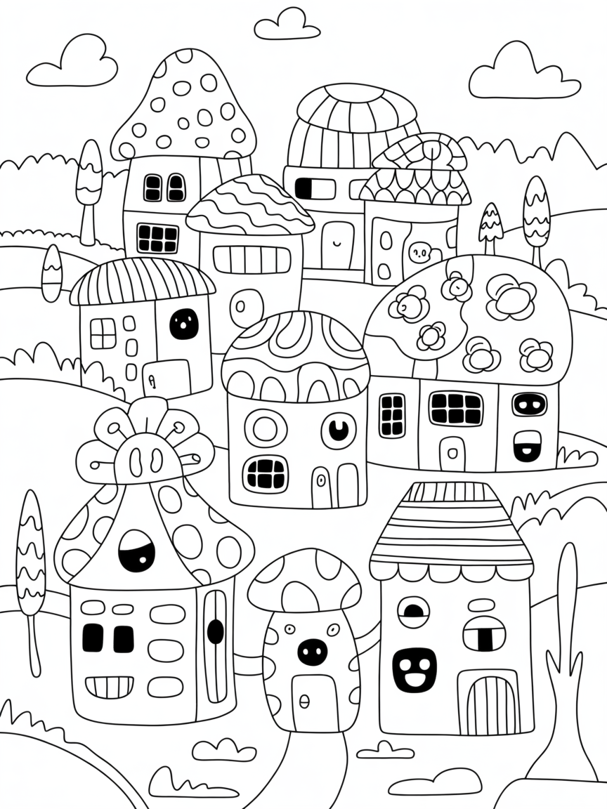 Living buildings - Free Coloring Page