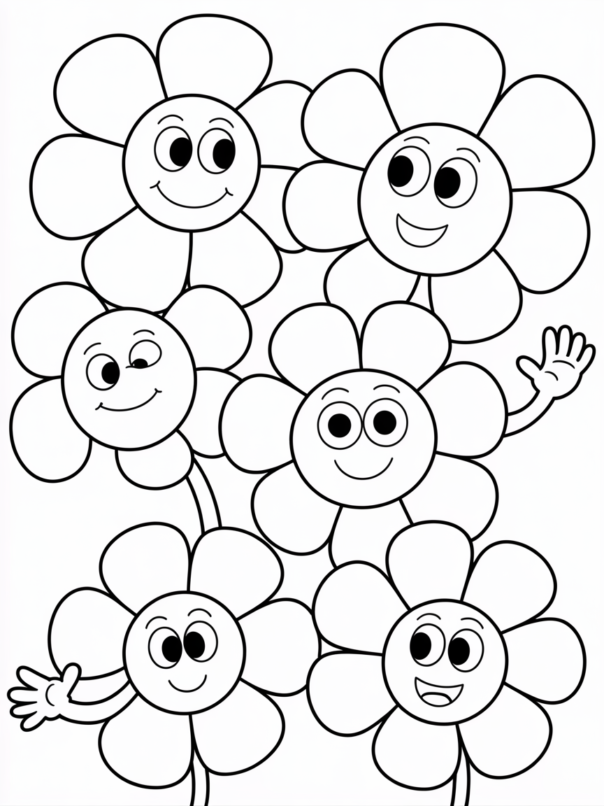 Round flowers - Free Coloring Page