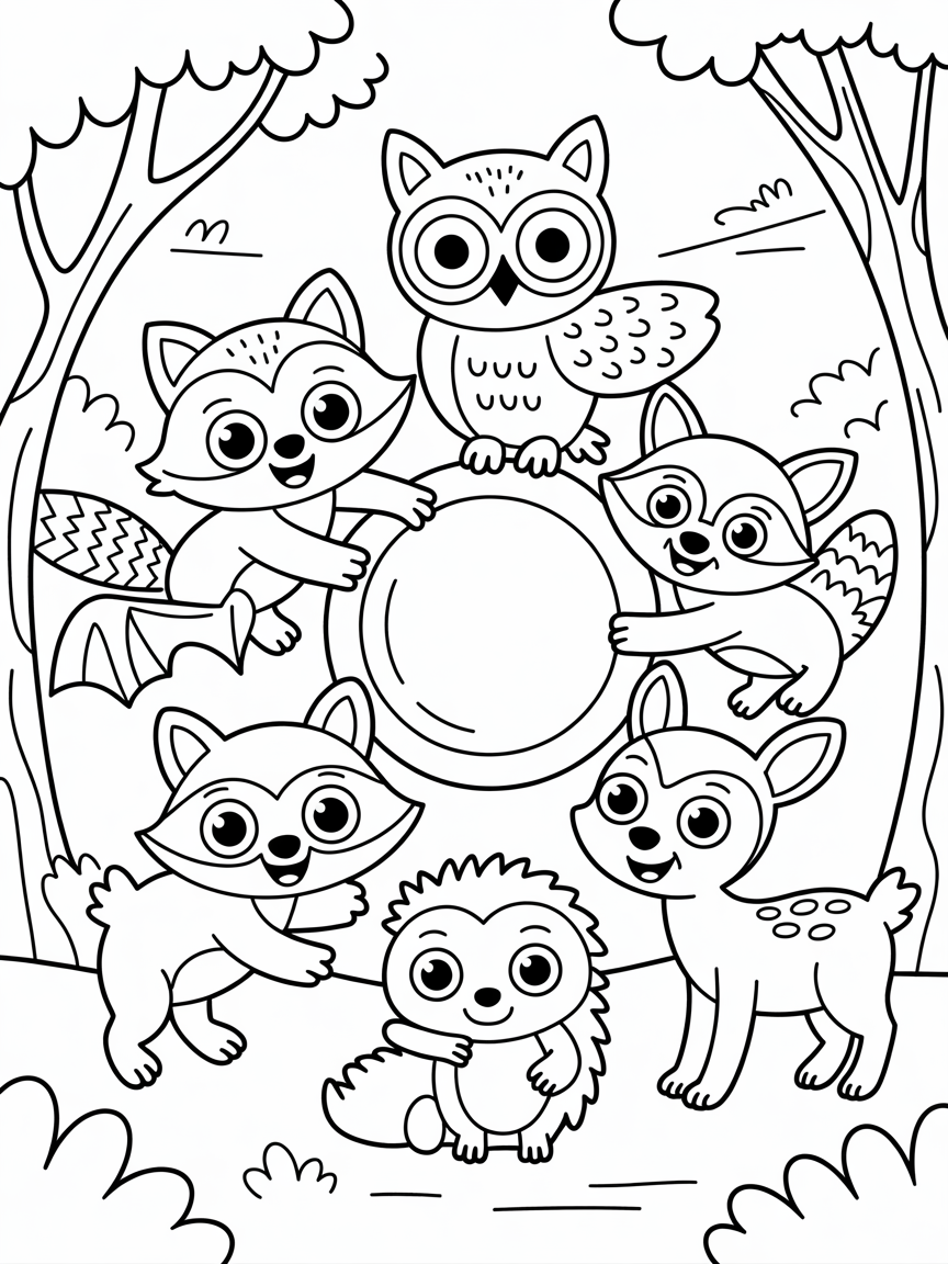 Night animals - Free Coloring Page