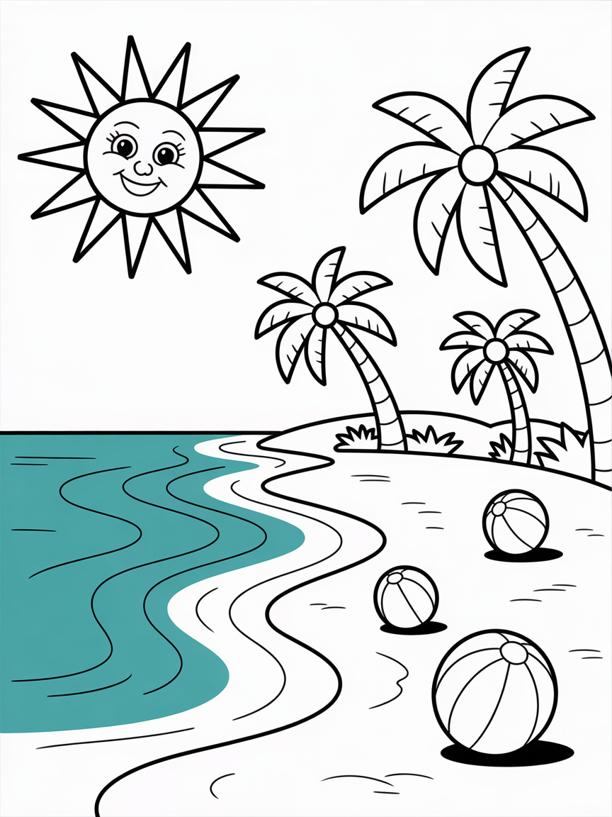 Vivid tropical sea and coast - Free Coloring Page