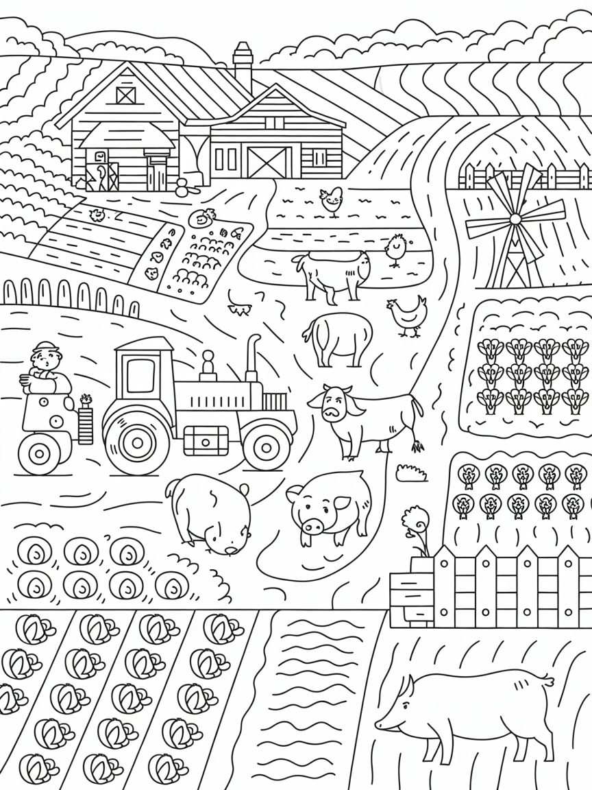 Farm life - Free Coloring Page