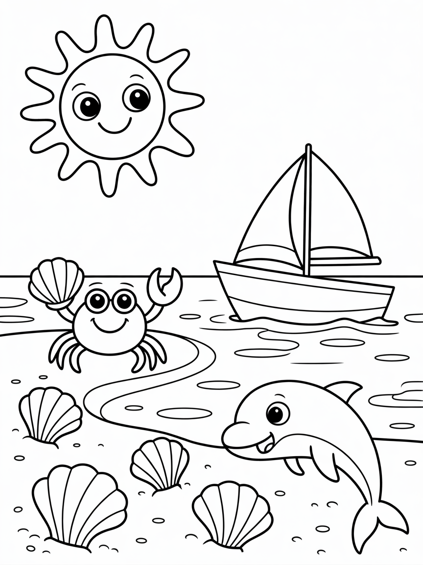 Seaside - Free Coloring Page