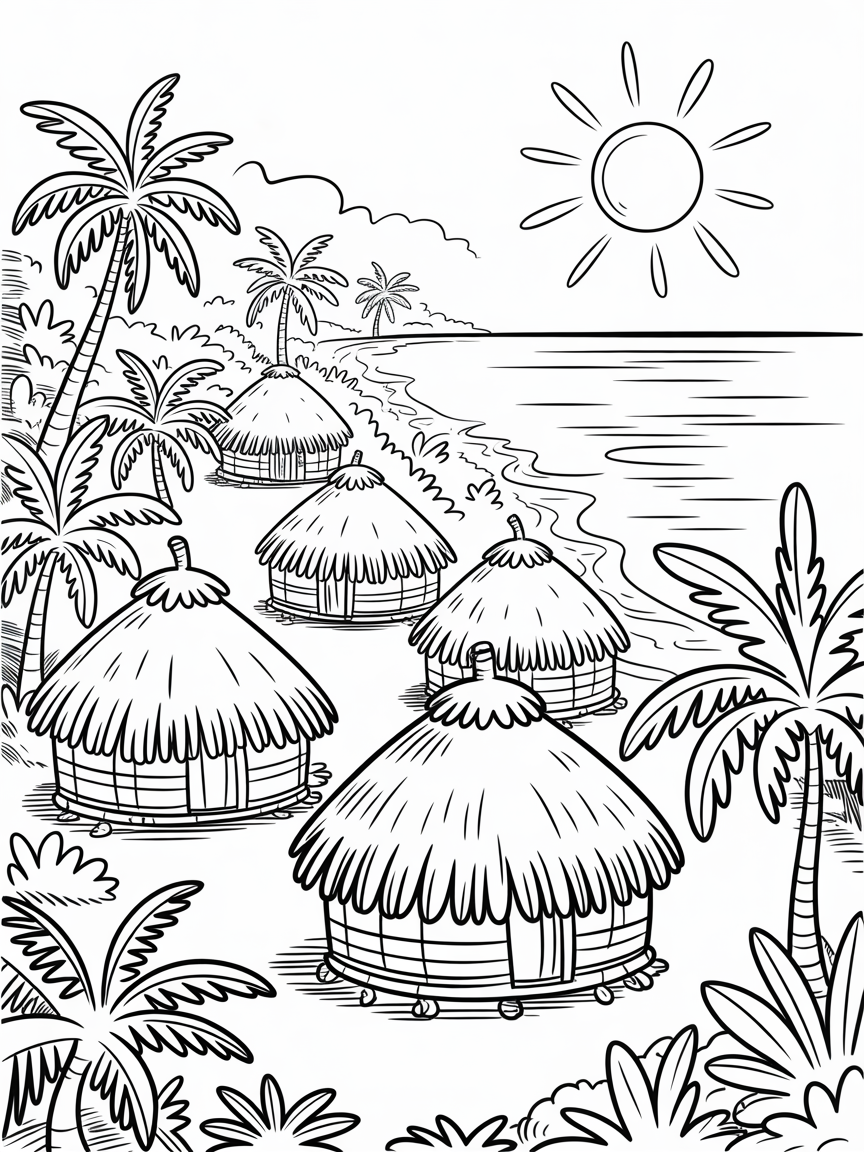 Papua new guinea village - Free Coloring Page