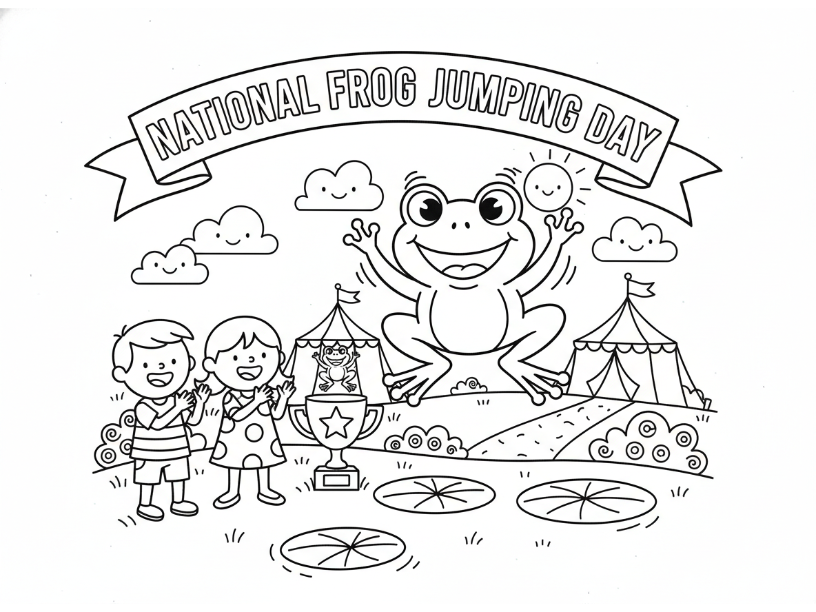 Frog Jumping Day Coloring Pages — Free Printable Designs