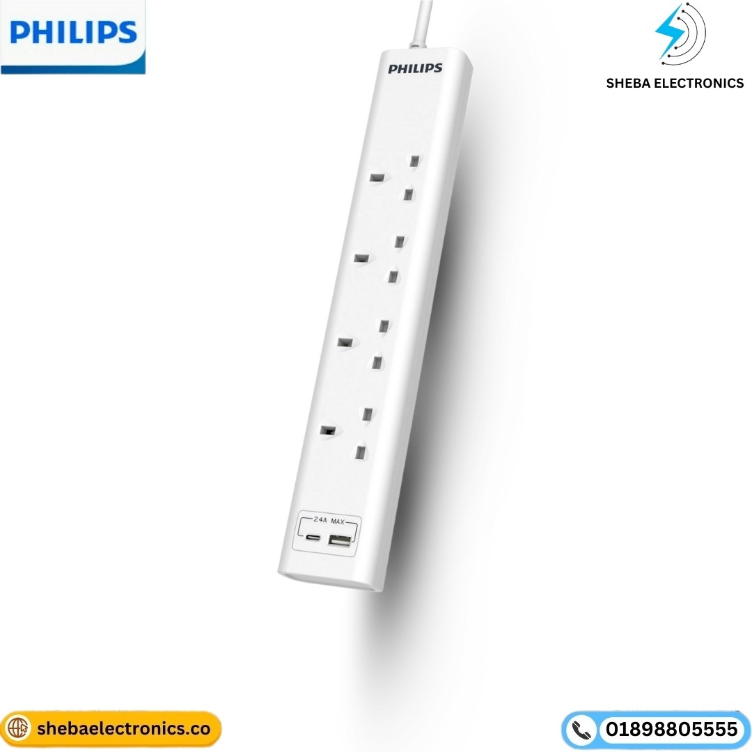 Philips CHP4141WA/69 Power Multiplier – 4 Way Extension Socket with 2 ...